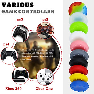 BeautyMood 40pcs Colorful Thumb Grips Silicone Analog Controller Joystick Thumb Stick Grips Caps Cover ​for PS2, PS3, PS4, PS5, Xbox 360, Xbox One, Xbox Series X/S Controller