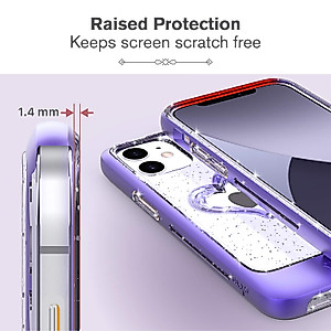 VENA iPhone 12 Mini Glitter Case, vLove (Heart Shape, CornerGuard Protection) Dual Layer Slim Hybrid Clear Bumper Cover Designed for Apple iPhone 12 Mini (5.4"-inch) - Purple