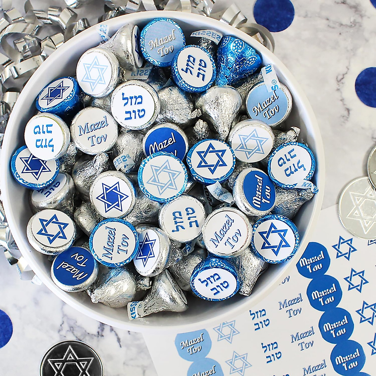 Blue Bar Mitzvah Mazel Tov Candy Favor Labels - 180 Stickers