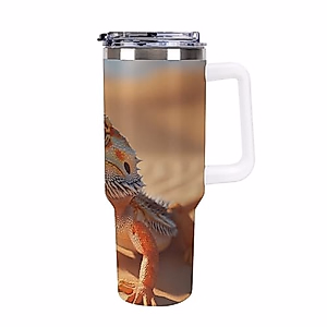 Bearded Dragon in Desert Insulated Tumblers with Handle Stainless Steel Coffee Mug Funny Travel Cup with Lid Straw 40oz