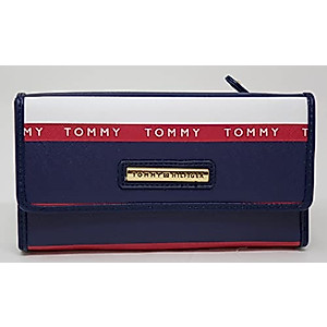 Tommy Hilfiger Women's Navy Blue Red White Logo Print Checkbook Wallet Clutch