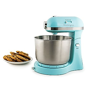 Nostalgia Classic Retro Professional 3.5 Qt Stand Mixer with Tilt Head and Stainless Steel Bowl, Six-Speed, Includes Dough Hooks and Beaters, Aqua