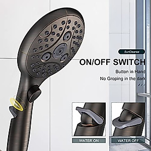 SunCleanse Shower Head, 7 Settings Hand held Shower with ON/OFF Pause Switch, Oil Rubbed Bronze High Pressure Shower Head with 71 inch Hose