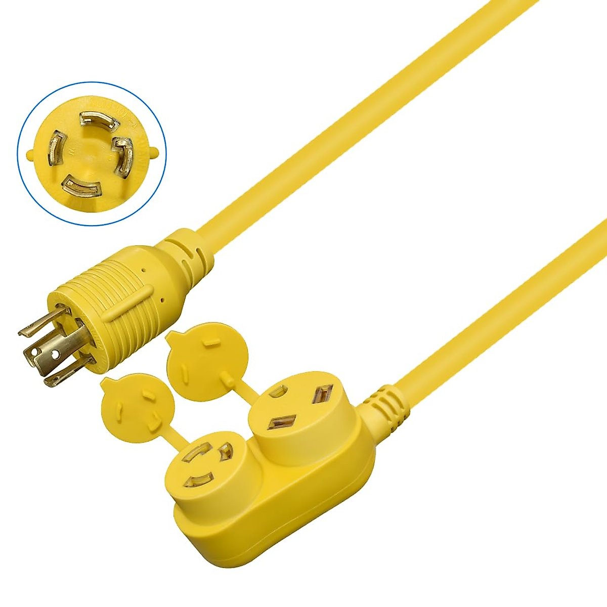 JORINDO 0.3M/1FT NEMA L14-30P to TT-30+L5-30R RV Generator Adapter Cord,NEMA L14-30P Male to TT-30 Female，L14-30P 4-Prong to L5-30R 3 Holes Power Plug Power Conversion line，30amp to 30amp