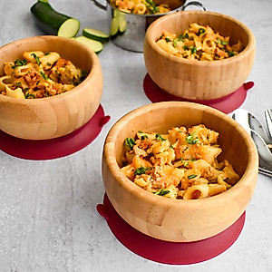 Avanchy Toddler Baby Feeding Suction Plate, Bowl, Spoons Set, Soft Tip Silicone Spoon Babies Set, Divided Bamboo Stay Put Plates, Fits Most Eating Highchairs, Pink