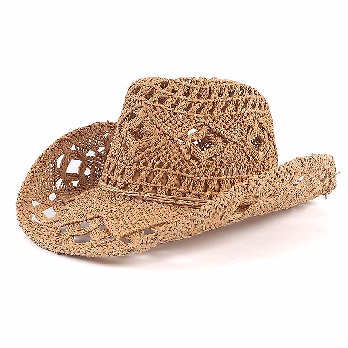 Straw Cowboy Hat Cowgirl Straw Hats Shapeable Wide Brim Staw Beach Sun Hat Brown