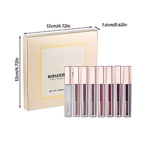 JDEFEG Rouge Lip Gloss 7Pcs Liquid Lipstick + 1Pcs Lip Plumper Makeup Set Kit Long Lasting Velvet Lip Gloss Set Pigmented Lip Makeup Sets For Girls And Women Lip Voltage Plumper(A)