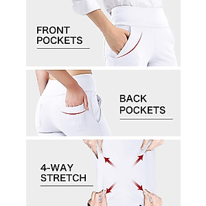 nuveti Women's High Waisted Boot Cut Yoga Pants 4 Pockets Workout Pants Tummy Control Women Bootleg Work Pants Dress Pants (White, Large)