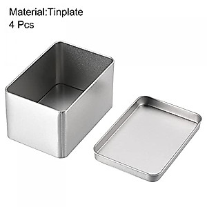 uxcell Metal Tin Box, 4pcs 4.21" x 2.87" x 2.36" Rectangular Empty Tinplate Storage Containers with Lids, Silver Tone