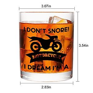 DAZLUTE Biker Gifts, Motorcyclist Gifts, I Don't Snore Whiskey Glass, Funny Father’s Day Gifts, Birthday Christmas Gifts for Dad Father Grandpa Husband Boyfriend Son Men, 10Oz Old Fashioned Glass