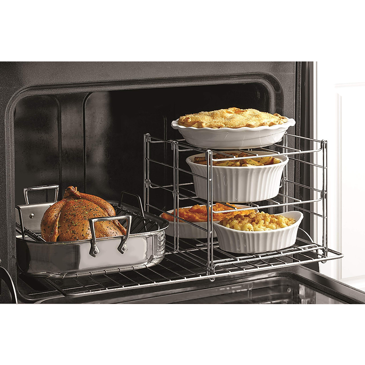 Nifty 3-Tier Oven Rack – Non-Stick, Dishwasher Safe, Use for Cooking Casseroles, Compact Collapsible Kitchen Storage, Chrome-Plated Steel Construction