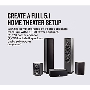 Polk Audio T30 100 Watt Home Theater Center Channel Speaker - Hi-Res Audio with Deep Bass Response | Dolby and DTS Surround | Single, Black