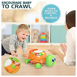 Baby Toys 6 to 12 Months, Musical Turtle Crawling Baby Toys for 12-18 Month, Early Learning Educational Toy with Light & Sound, Birthday Toy for Infant Toddler Boy Girl 7 8 9 10 11 month 1-2 Year Old