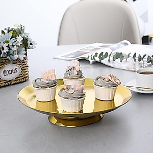 MyGift Modern Brass Plated Metal Lazy Susan Turntable, 12 Inch Rotating Tray, Pedestal Dessert Display Riser - Handcrafted in India