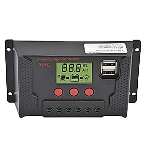 Walfront 40A PWM Solar Charge Controller LCD Auto Solar Power Panel Regulator MPPT Dual USB Port for Photovoltaic Module System 12V/24V, Controller