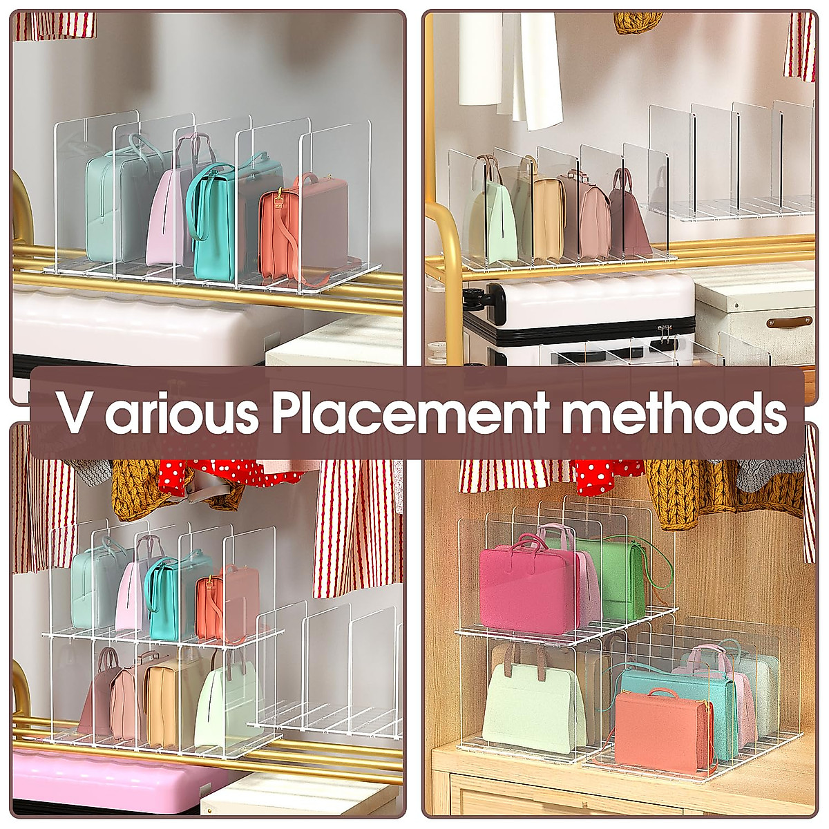 Purse Organizer for Closet,Adjustable Shelf Divider for Closet, Clear Purse Organizers for Closet Bookshelf Separator Dividers in Bedroom, Office (CLEAR, 5LAYER)