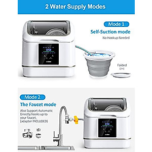 ICUIRE Portable Dishwasher Countertop, No Hookup Needed, 7 Programs, PTC Air-Dry, Anti-Leakage, Fruit & Vegetable Soaking, Mini Dishwasher for Apartments, Dorms and RVs