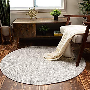 Super Area Rugs Farmhouse Braided Rug Cotton Kitchen Reversible Carpet, Gray & White, 6' Round