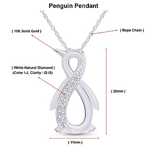 THE JEWEL ZONE 1/10 Carat White Natural Diamond Penguin Infinity Penadnt Necklace 10k Solid White Gold (0.10 Cttw)
