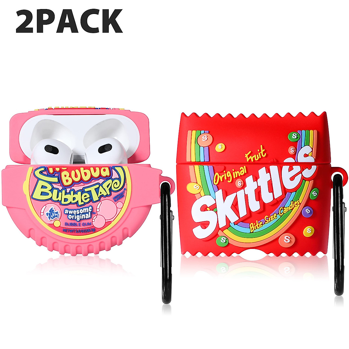 2 Pack Gkv for Airpods 3 Case for Airpod 3 (2021) Cover Unique Funny Fun Cute 3D Food Design Air Pods 3rd Generation Silicone Shell Cases for Girls Teen Boys Kids Rainbow+Bubble Candy