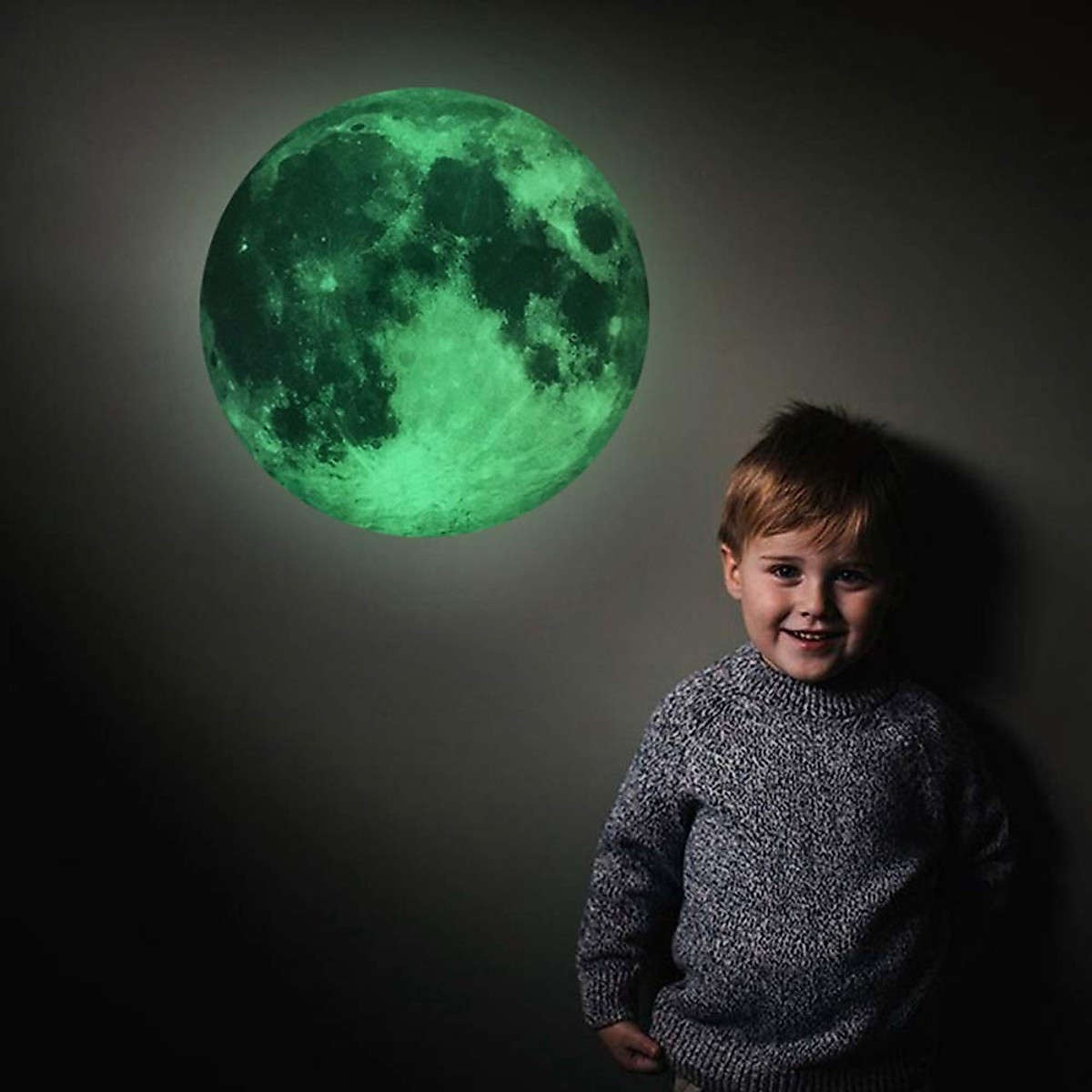 Glow in The Dark Moon Wall Decals 30cm Luminous Art Sticker at Night, Removable Adhesive Wall Decal for Kids Boy and Girl Bedroom