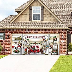 GRASARY Christmas Garage Door Cover Sets with 6 Traceless Nails Xmas Element Merry Christmas Holiday Banner Backdrop Cloth Decor for Home Garage Door,Wall H
