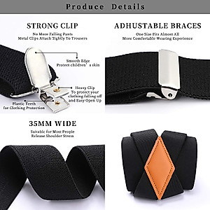 HISDERN Mens Suspenders Dark Brown Suspenders for Men Adjustable Elastic Suspender Braces 4 Clips X-Back 1.4'' Tuxedo Trousers Suspender Wedding