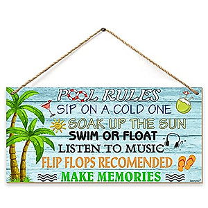 Jacevoo Retro Wood Sign Pool Rules Hanging Sign Pool Patio Wall Decoration Outdoor Swimming Pool Decor Pool Sign 6x12 Inch