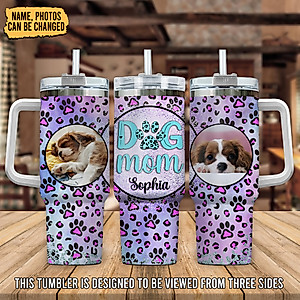 Hyturtle Personalized Picture Dog Mom 40oz Tumbler with Handle and Straw Gifts for Dog Lovers, Cute Birthday Mother's Day Cup Gifts For Women, Dog Themed Gift Idea Stainless Steel Travel Cup With Lid