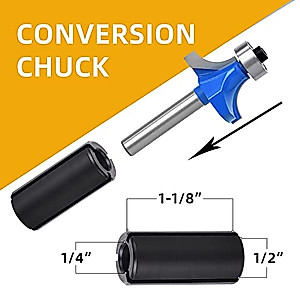 MEIGGTOOL 7Pcs 1/4"Inch Shanks Roundover Edging Router Bit Set,Round Radius: 1/2",3/8",5/16",1/4",7/32",3/16",1/8"