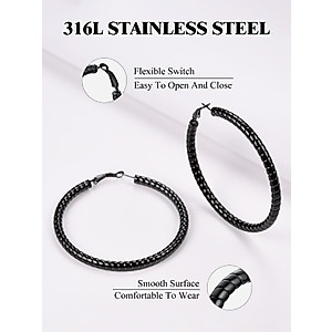 Black Earrings for Women Large Hoop Sensitive Ears Lightweight Chunky Hoops Everyday Jewelry 70mm