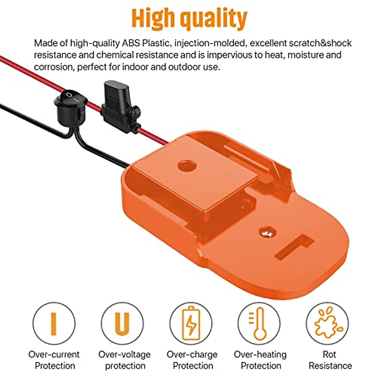 Power Wheel Adapter with Fuse & Switch, Secure Battery Adapter for Ridgid AEG 18V Hyper Lithium Battery, with 12 Gauge Wire,Good Power Convertor for DIY Ride On Truck,Robotics,RC Toys and Work Lights