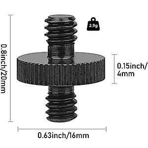1/4" Male to 1/4" Male Threaded Tripod Screw Adapter Double Head Stud Standard Mounting Thread Converter for Camera Cage Mount Light Stand Monopo Shoulder Rig Tripod Black-6 Packs