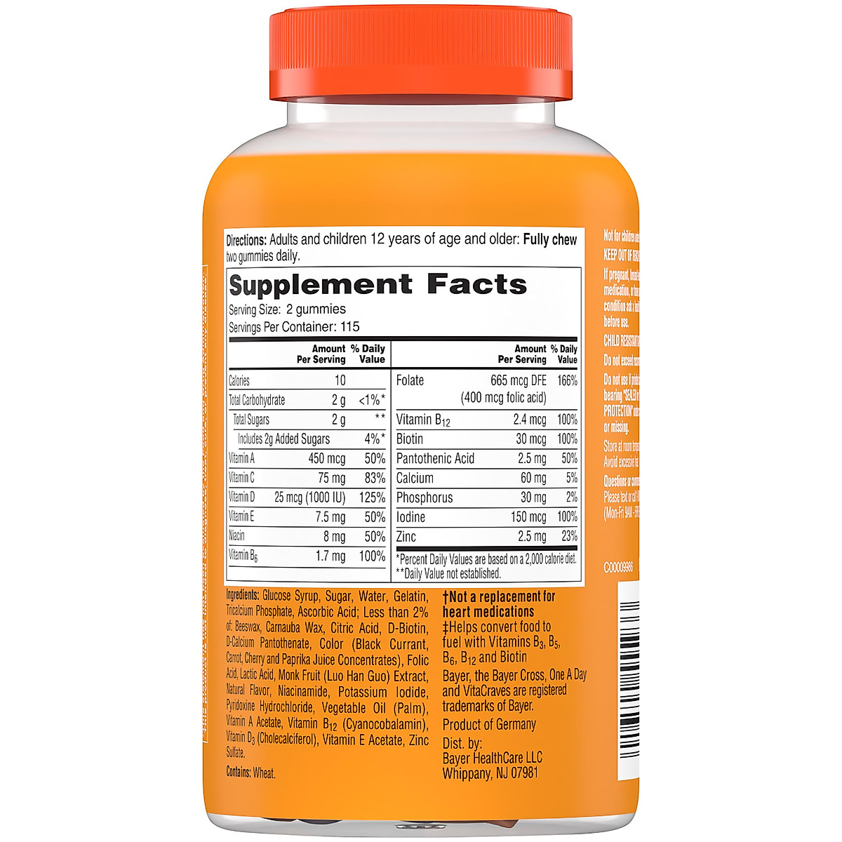 One A Day Women’s Multivitamin Gummies, Supplement with Vitamin A, Vitamin C, Vitamin D, Vitamin E and Zinc for Immune Health Support, Calcium & more, Orange, 230 count, Fruity