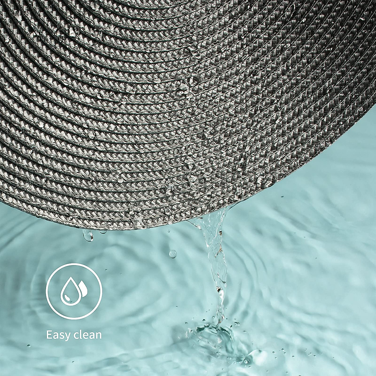 FunWheat Round Braided Placemats Set of 6 Table Mats for Dining Tables Woven Washable Non-Slip Place mats 15 inch for Spring (Grey, 6pcs)