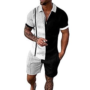 EELHOE Mens Bathroom Set Men's 2 Piece Outfit Lightweight Classic-Fit Short Sleeve Graphic Tees Printed Shorts Breathable Sport Set Men Watch Set