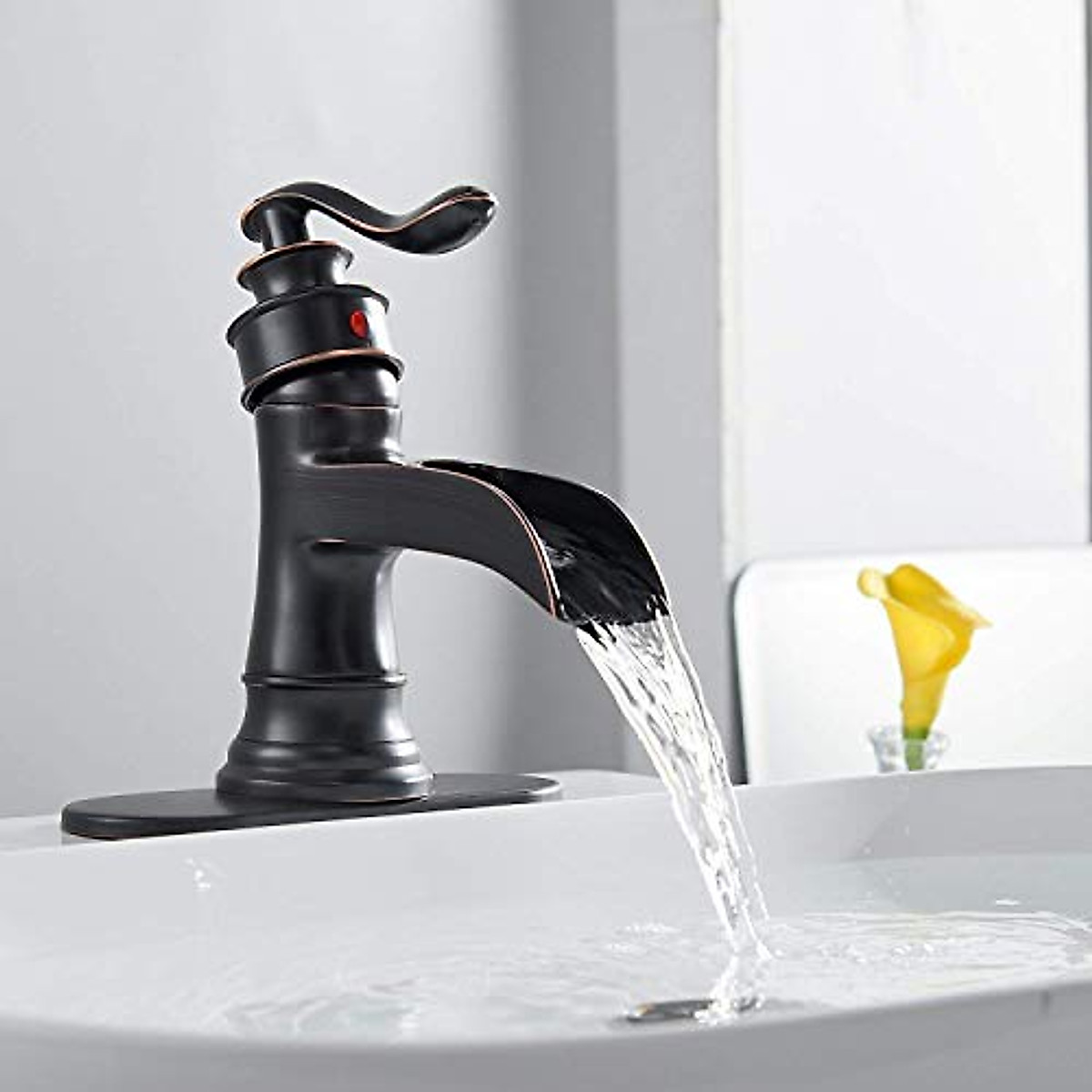 Waterfall Bathroom Faucet Oil Rubbed Bronze Sink with Pop Up Drain Stopper Faucets Single Hole Rustic Vanity Farmhouse Overflow One Handle Bath Black Commercial Assembly Lead-Free by Homevacious