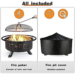 LEAYAN Garden Fire Pit Grill Bowl Grill Barbecue Rack Thicken Fire Pit,36" Large Wood Burning Fire Pit with Spark Screen Poker & Waterproof Cover Outdoor Fire Pit for Bonfire Party BBQ Heating