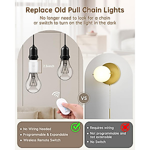 Remote Control Light Socket E26/E27 Bulb Base Holder, Wireless Light Switch for Pull Chain Light Fixtures, 300FT RF Range, No Wiring Wireless Light Switch for 500W Light Fixtures