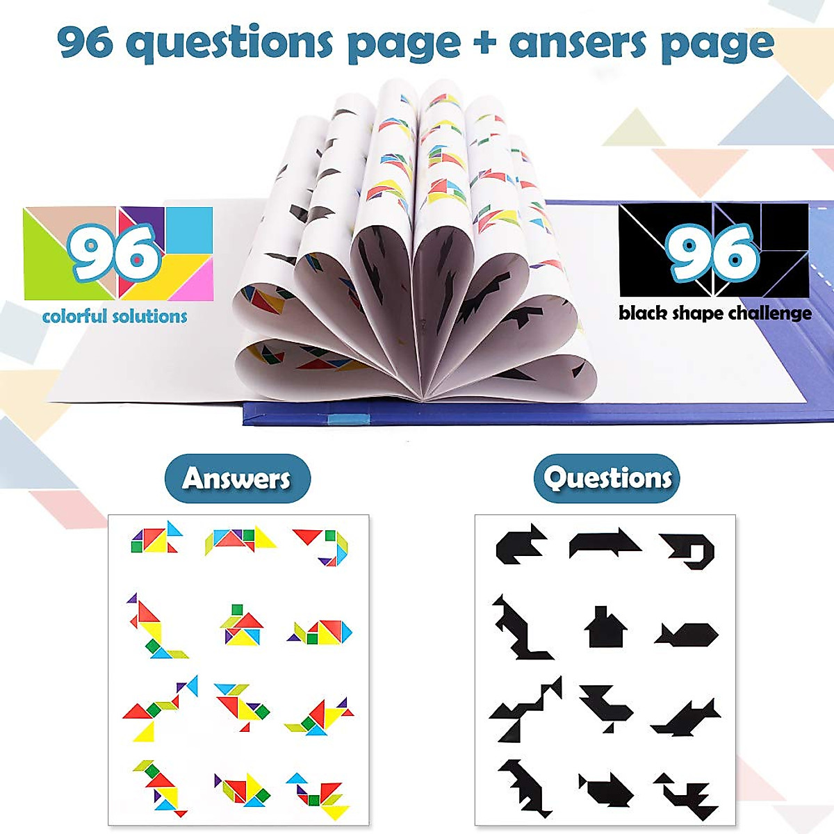 Yohelly Wooden Pattern Blocks Toys Gifts for 1 2 3 4 5 6 Years Old,Montessori Learning Toys for Boys Girls Ages 1-3, Geometric Shape Puzzle Kindergarten Classic STEM Educational Tangram Toys