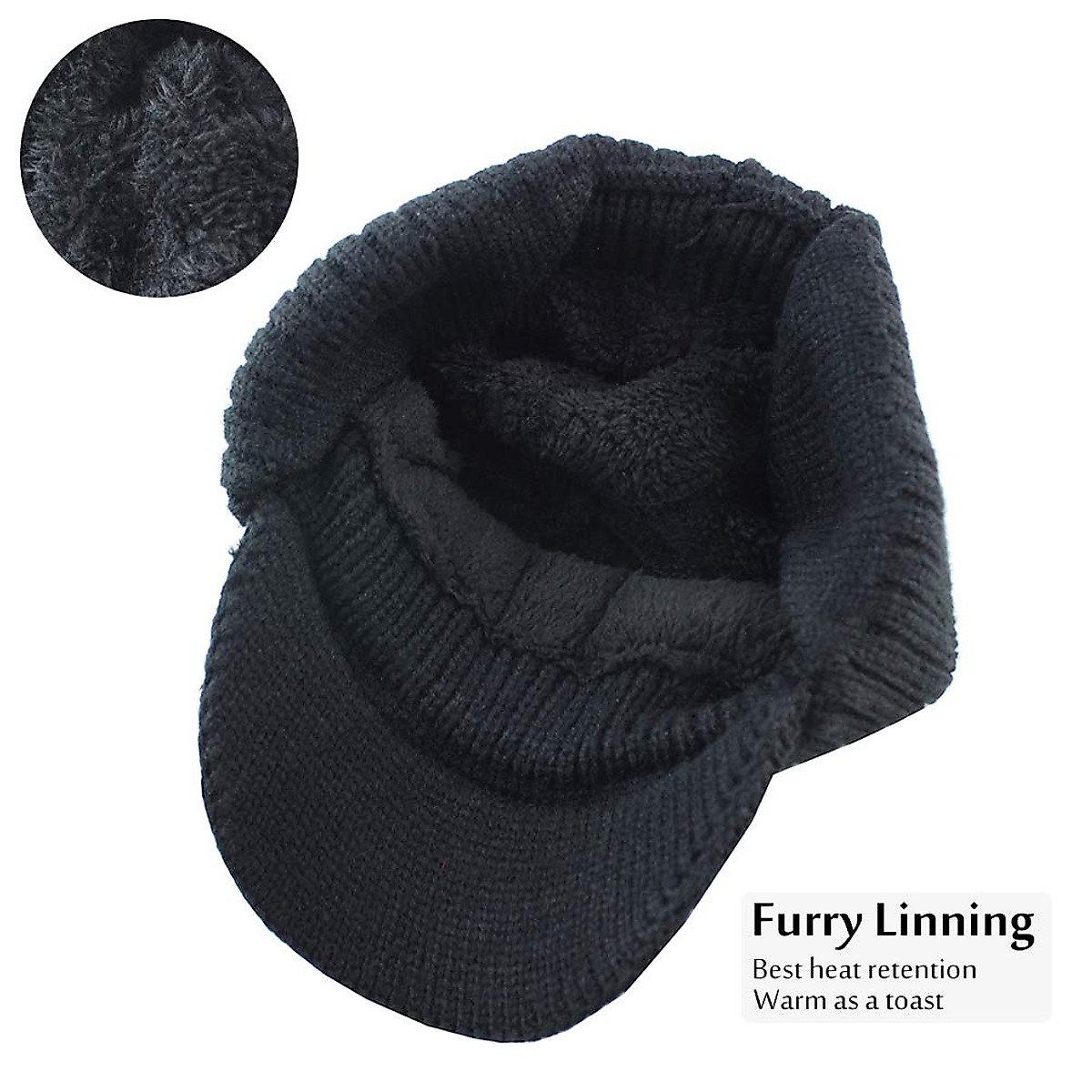 CAMOLAND 30% Wool Winter Beanie w/Visor & Earflaps for Men Outdoor Fleece Hat