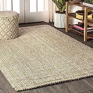 JONATHAN Y NFR103A-8 Hiro Hand Woven Chunky Jute Indoor Area -Rug Bohemian Farmhouse Easy -Cleaning Bedroom Kitchen Living Room Non Shedding, 8 X 10, Ivory