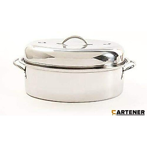 Stainless Steel Turkey Roaster with Lid and Rack, Oval Roasting Pan Rack and Lid - Large Covered Turkey Roasting Pan with Top - Stainless Steel Oval Roaster Pan with Top - High Dome Roaster