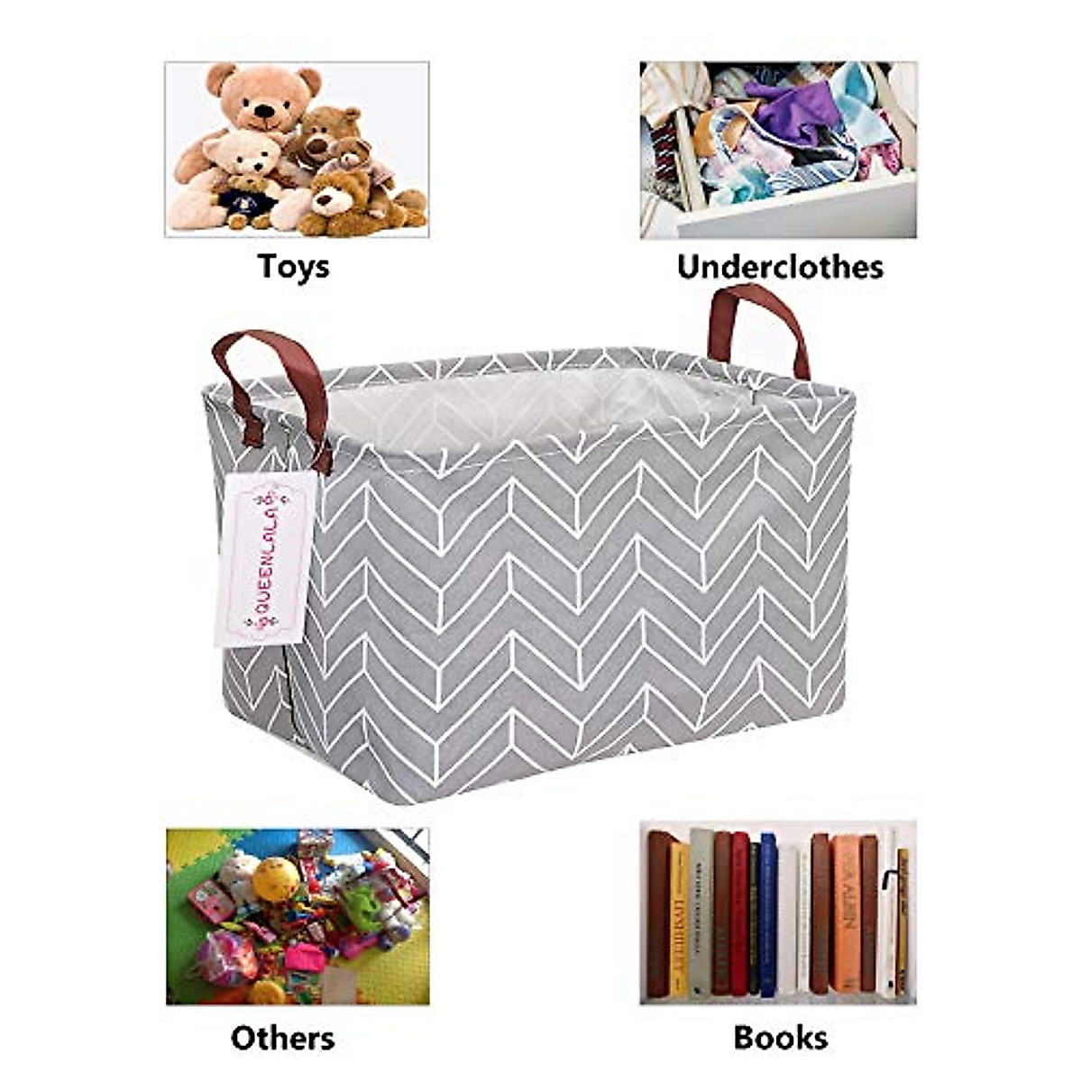 QUEENLALA Rectangular Laundry Hamper/Foldable Nursery Laundry Basket for Organizing/Storage Bin Baskets/Children Toy Office Bedroom/Toy Bin Closet Shelf Baskets（Rec-Grey Wheat）