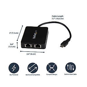 StarTech.com USB-C to Dual Gigabit Ethernet Adapter with USB 3.0 (Type-A) Port - USB Type-C Gigabit Network Adapter (US1GC301AU2R)