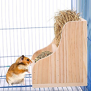 ZARYIEEO Rabbit Hay Feeder, Wooden Grass & Food 2 in 1 Double Use Dispenser, Wood Rack Manger Holder for Bunny Guinea Pig Chinchilla, Less Wasted Indoor Bowl Small Animal Pet-self Feeding Bin