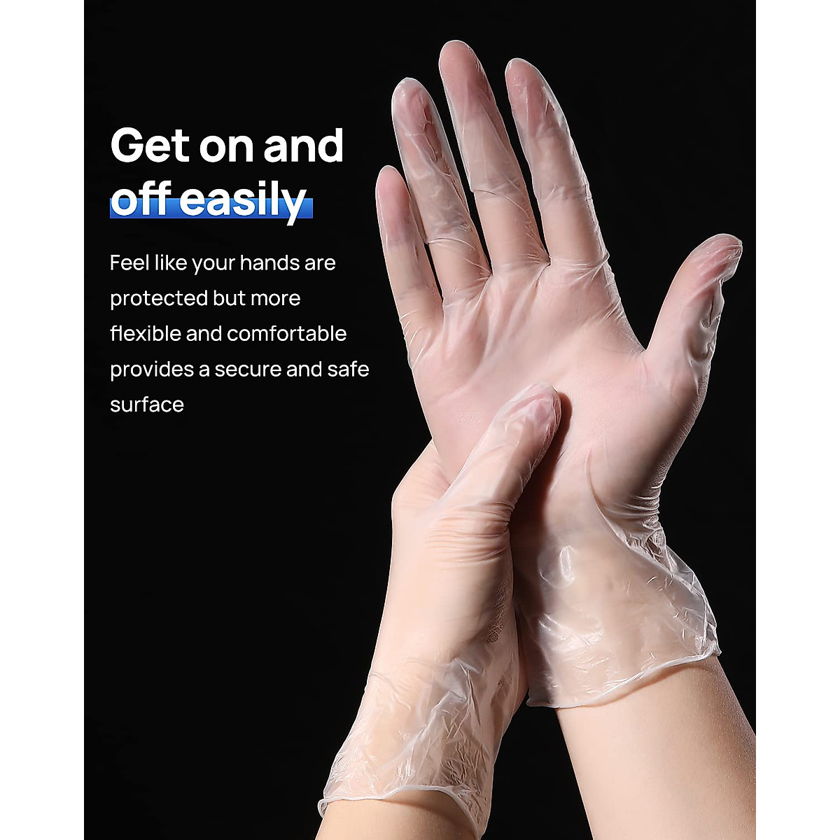 JMU Clear Vinyl Exam Gloves Small 100 Count, Latex Free Powder Free, 4 mil Thick Disposable Vinyl Gloves, Food Safe Gloves