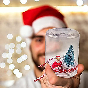 8 Set Christmas Plastic Snow Globes Kit Includes 8 Clear Snow Globe, 16 Mini Xmas Trees, 3 Snowman, 3 Santa Claus, 2 House, 1 Christmas Sticker with Artificial Snow for DIY Crafts Home Winter Decor