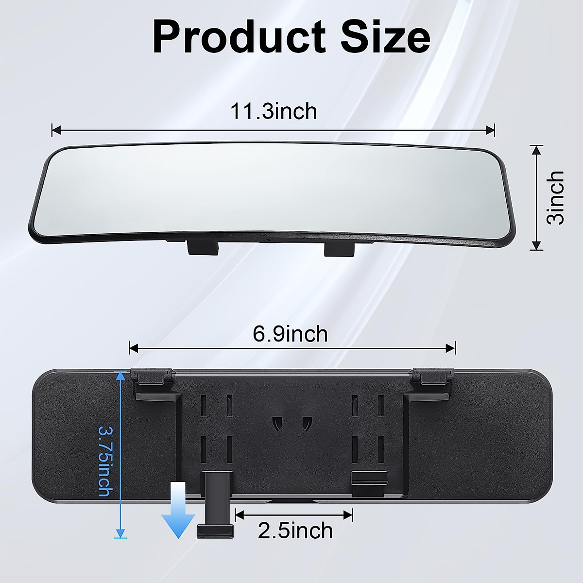 LivTee Panoramic Rear View Mirror 11.2''(285mm), Wide Angle Convex Curve Interior Rearview Mirror Clip on Original Mirror to Eliminate Blind Spot for Cars SUV Trucks