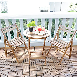 VICTORY RELAX Acacia Wooden Chairs Set of 2, Folding Waterproof Small Patio Chairs with Waterproof and UV Coating, Indoor Outdoor Bistro Set for Garden Balcony Patio Lawn Living Room